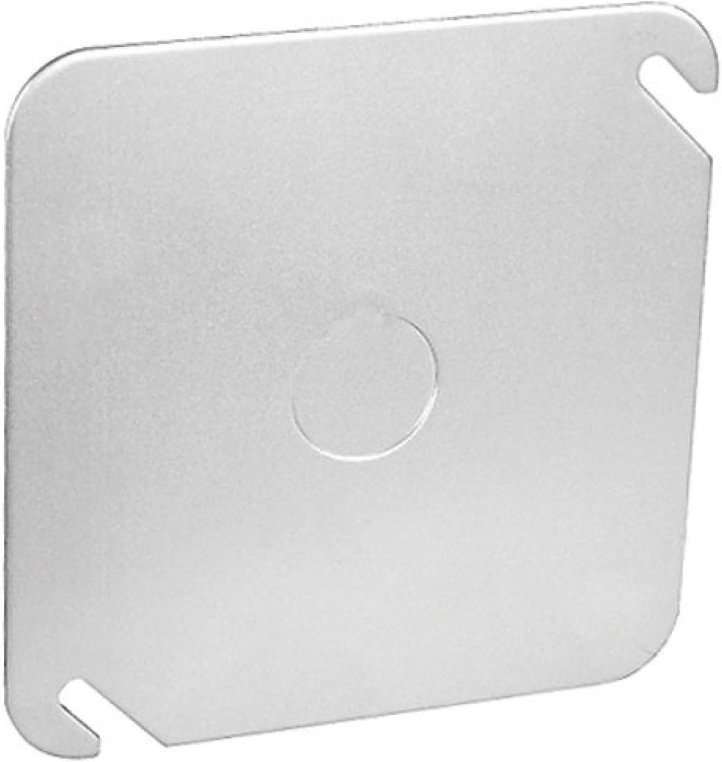 5 Pcs, 4" Square Flat Cover, 1/2 In. Knockout, Zinc Plated Steel Used ...