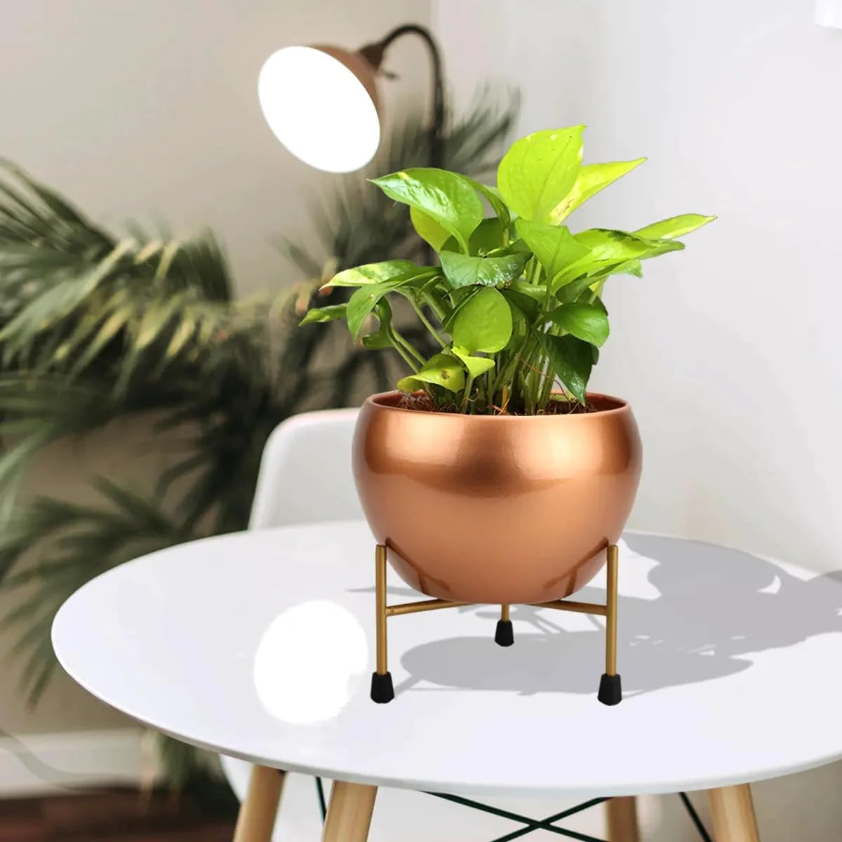 GreenHeart Radiant Copper Color Metal Pot with Stand, Rust-Free Powder ...