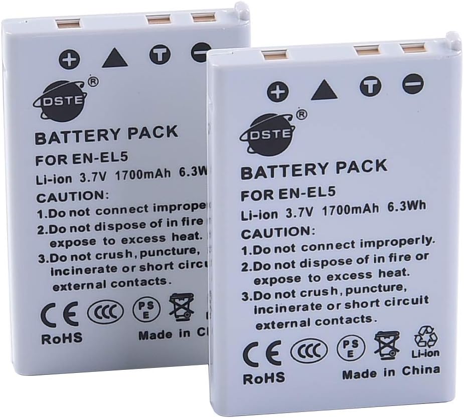 DSTE EN-EL5 Lot de 2 batteries de rechange, 1700 mAh, 3,7 V ...