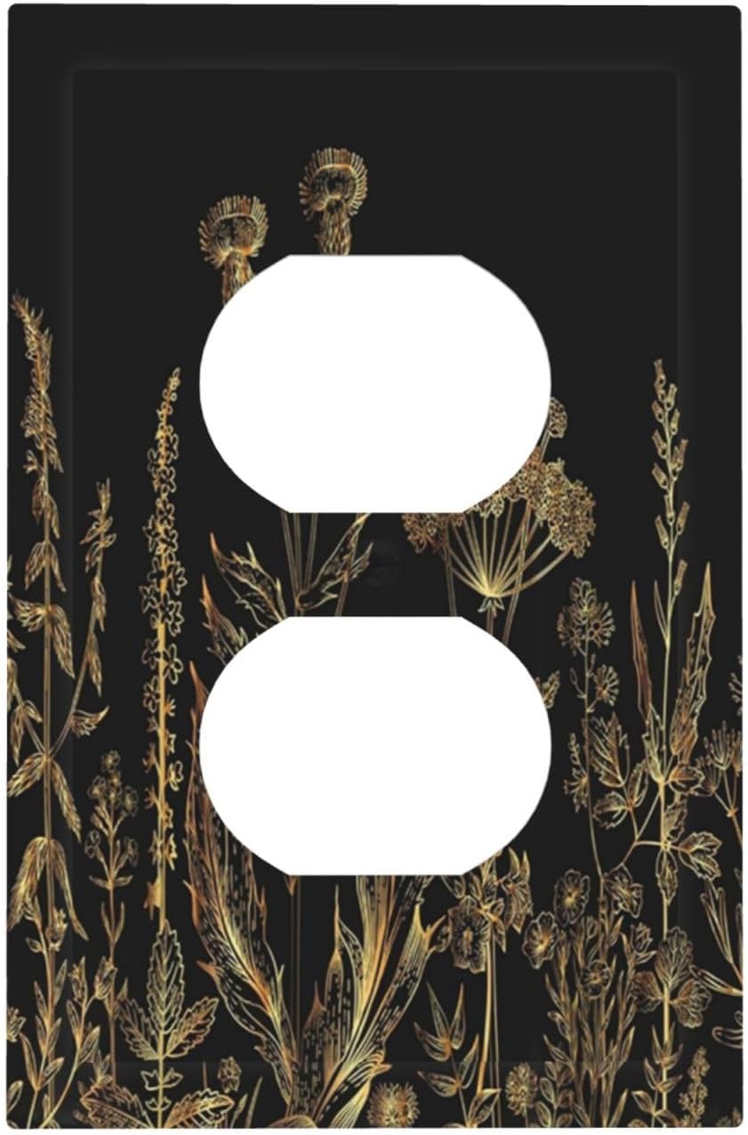 Tewujay Decorative Outlet Covers Black Gold Floral Wildflowers Vintage ...