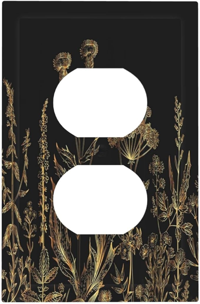 Tewujay Decorative Outlet Covers Black Gold Floral Wildflowers Vintage ...
