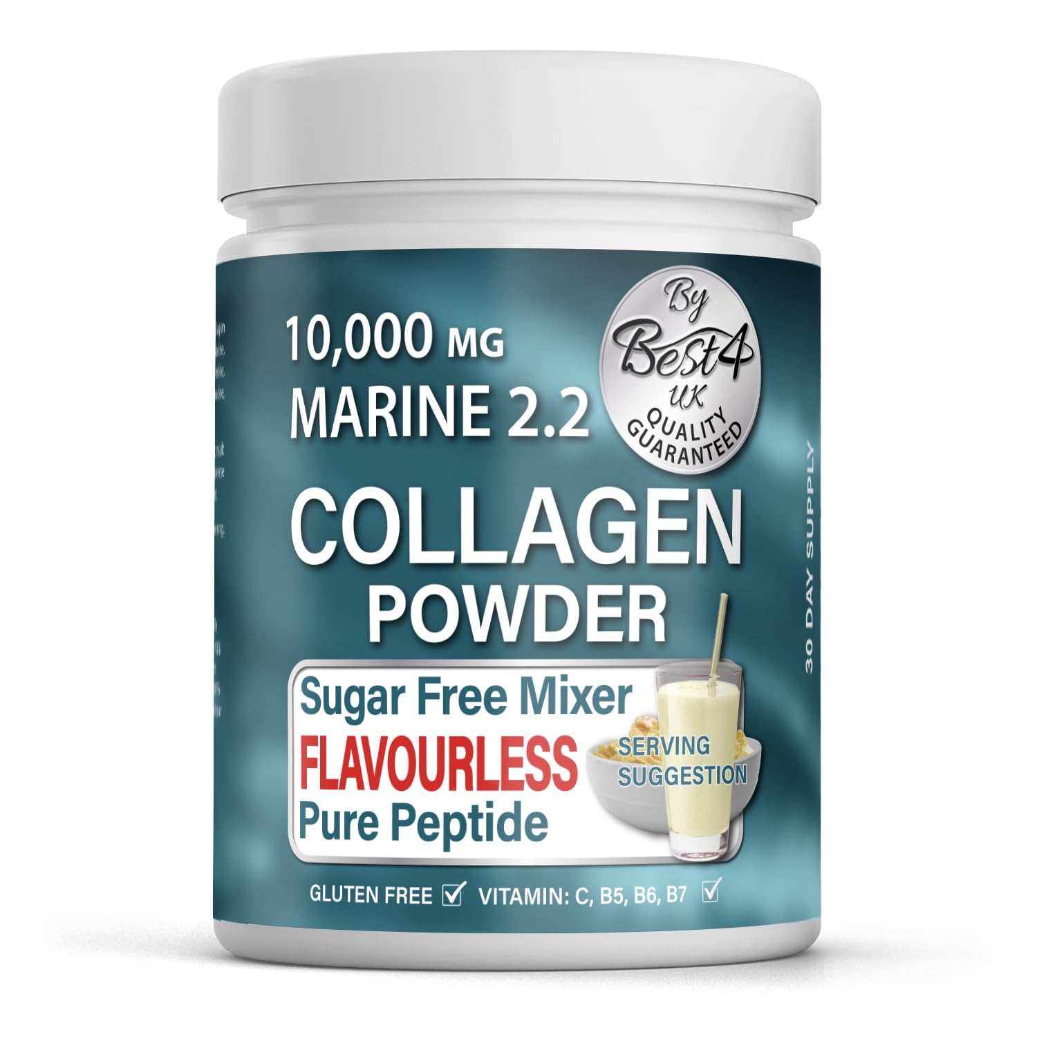 Marine 2.2 Collagen Powder 10000mg Sugar Free Flavourless, Pure Peptide Mixer, Vitamin C, B5, B6 ...