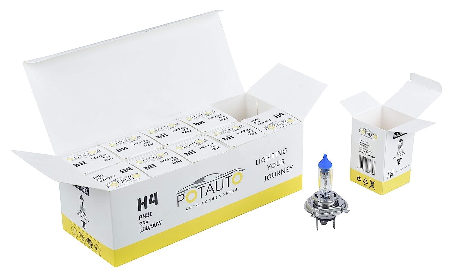 Potauto H4 STANDARD Halogen Headlight Bulb for Car with 24V 100/90W ...