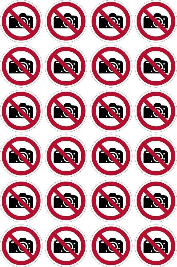 No Photos Sign 50mm Circle - Pack of 24 Stickers on A4 Sheet : Amazon ...