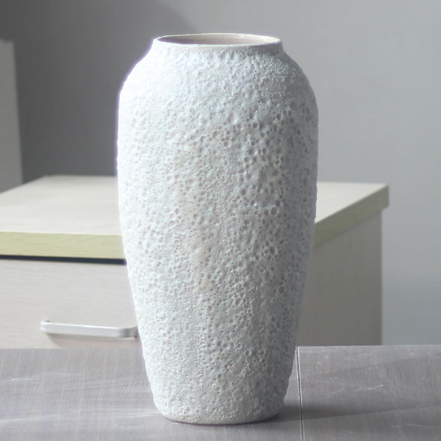Denique White Ceramic Vase Flower Vase, Vintage Farmhouse Tall Vase ...