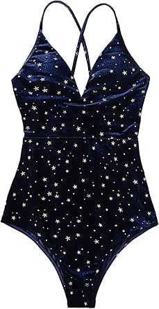 CBLARMIA One Piece Swimsuit for Women Printed Velvet Swimwear Spaghetti ...