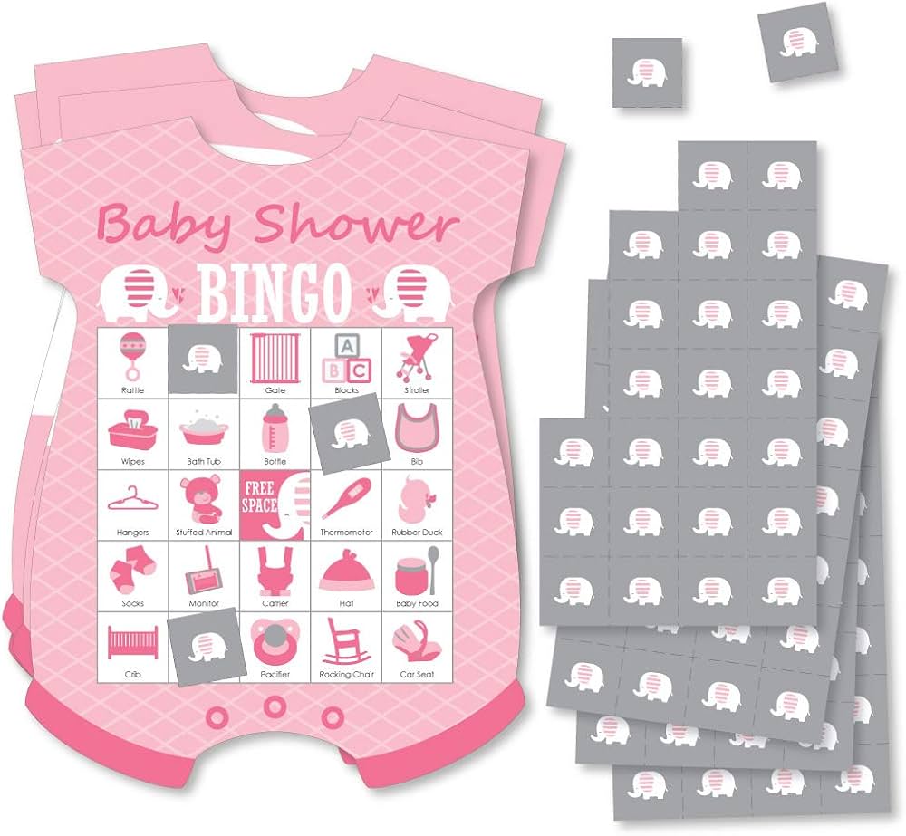 Pink elephant baby shower bingo printable cards🐈 Mergulhe no universo ...