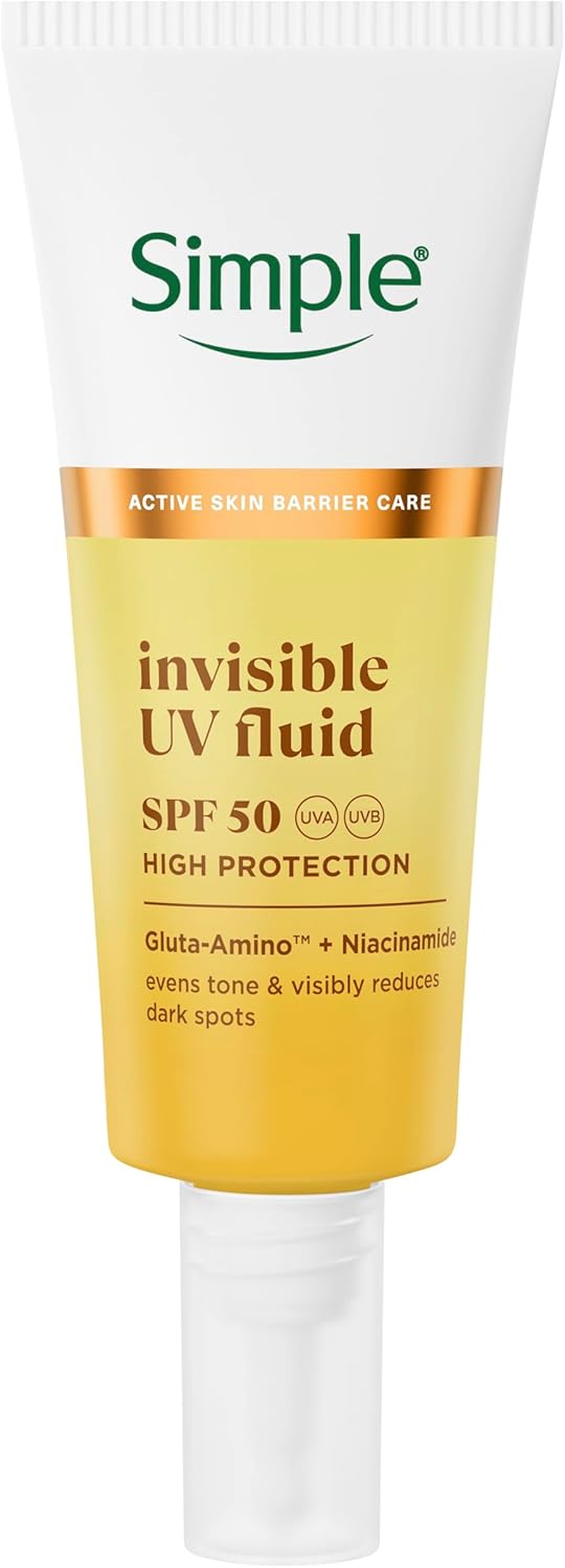 Simple Invisible UV Fluid SPF 50 – High UVA/UVB Sun Protection Face Moisturiser with Gluta-Amino ...