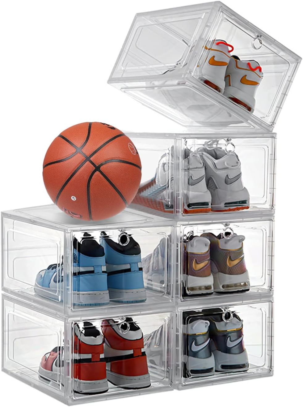 Amazon.com: Clear Shoe Storage Boxes Stackable, 6 Pack Shoe Organizer ...