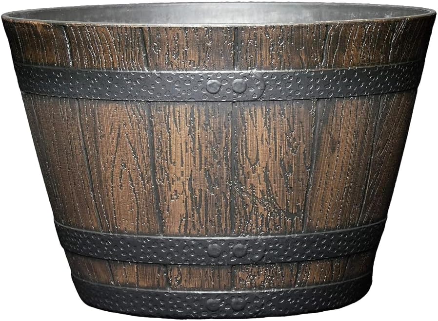 Homestead Brown Half Barrel Cask Planter - Large, Set of 2 Pots - 22cm ...