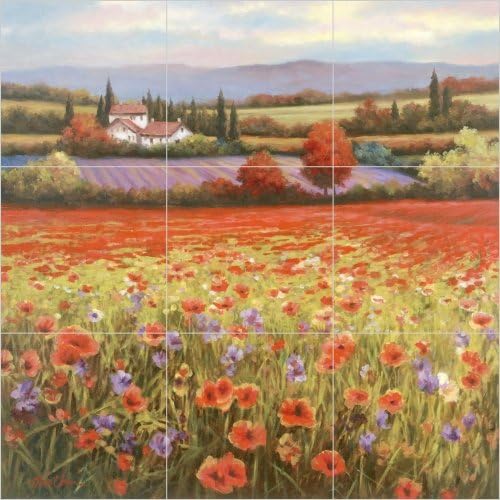 Poppy Landscape Ceramic Tile Mural Backsplash 12.75" x 12.75" - Poppy ...