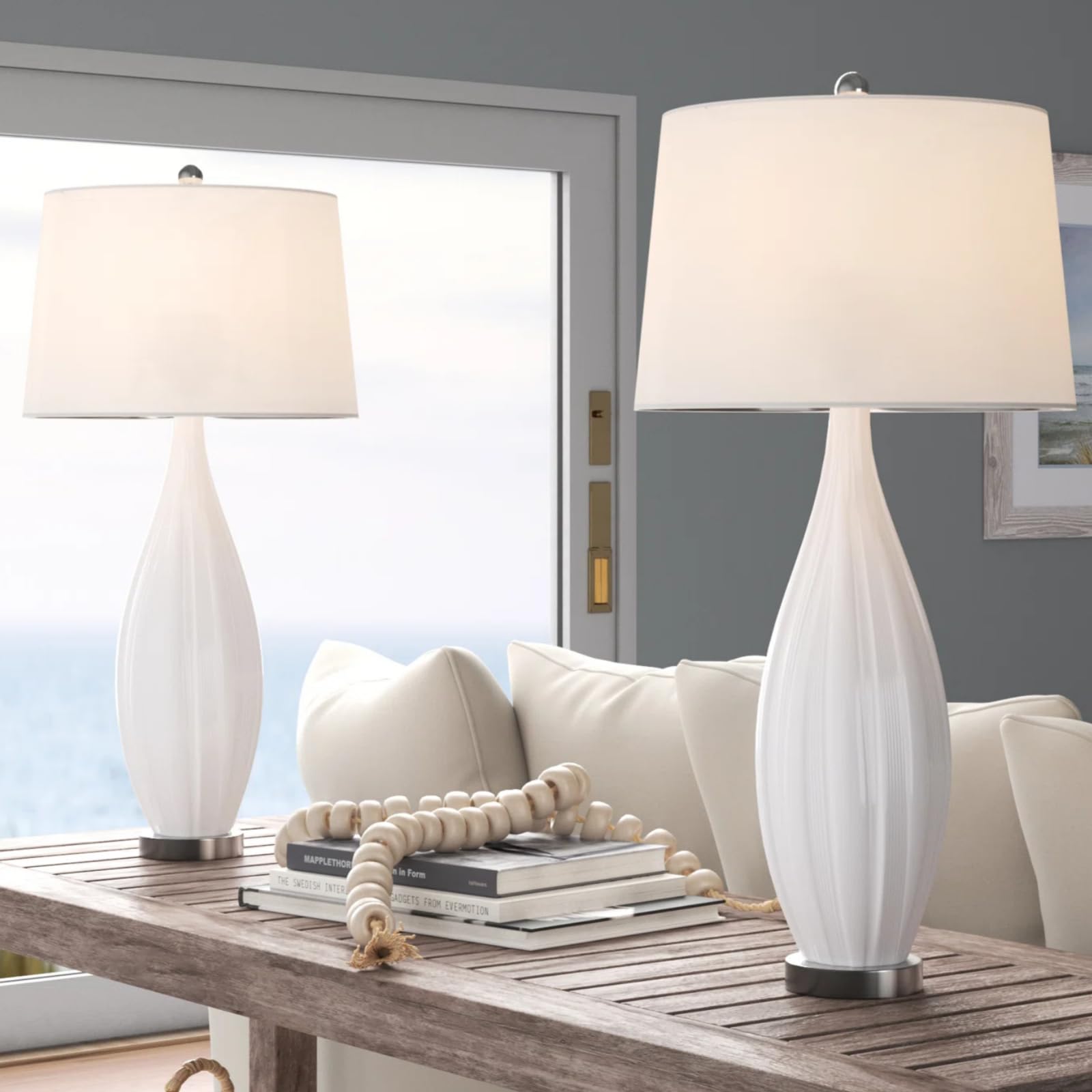 Maxax 31'' Tall Ceramic Table Lamps Set of 2, Large White Bedside ...