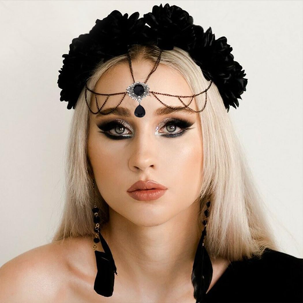 Amazon.com: GORTIN Gothic Headband Halloween Black Rose Headpiece Head ...