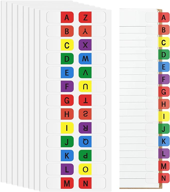 Imeepa A-Z tabs Sticky Alphabet Tabs Colorful Self-Adhesive Letter Tabs ...