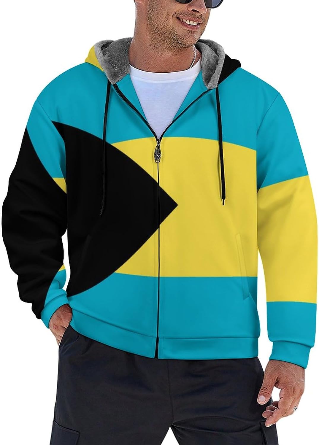 Bahamas Flag Winter Hoodie For Men Zippered Sweater Warm Sweatshirt ...
