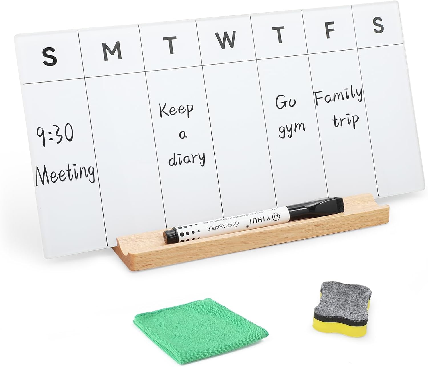 Amazon.com : Desktop Glass Weekly Whiteboard with Detachable Wood Stand ...