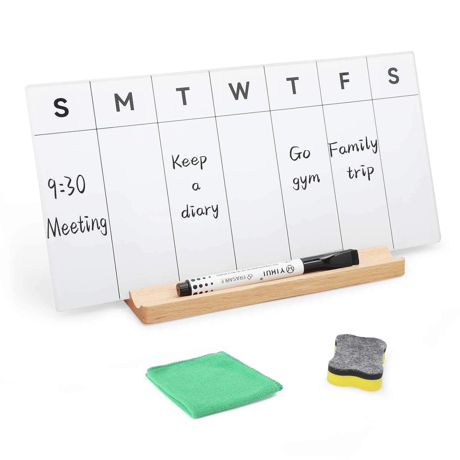 Amazon.com : Desktop Glass Weekly Whiteboard with Detachable Wood Stand ...