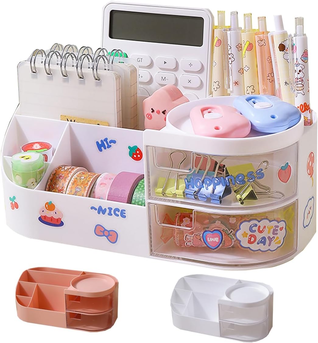 Amazon.com: Kawaii Stationery Storage Box Makeup Organizer with 2 ...