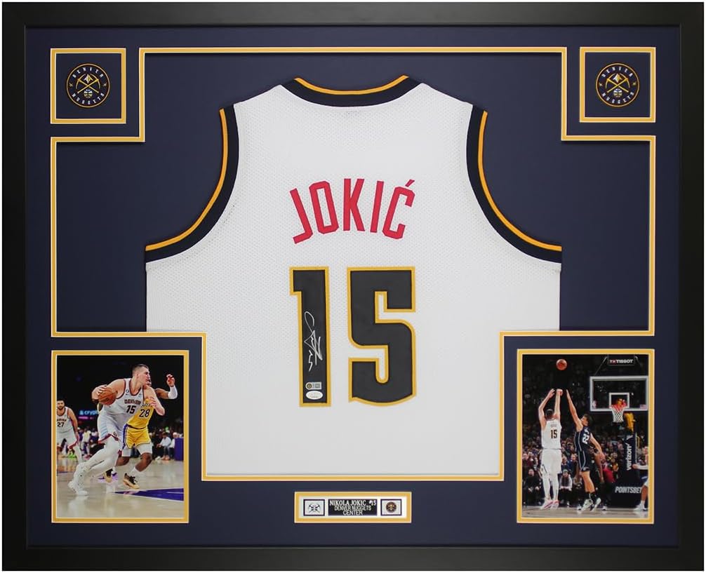 Nikola Jokic Autographed White Denver Jersey - Beautifully Matted and ...