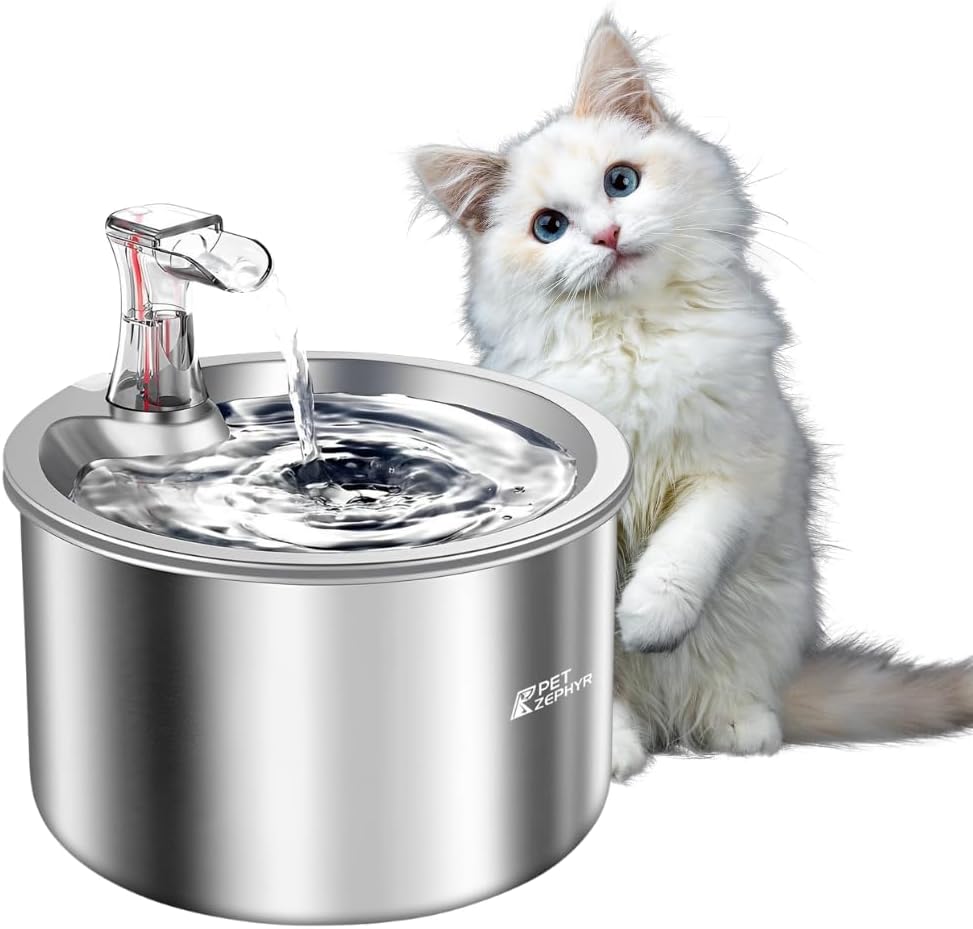 Amazon.com : Pet Zephyr Stainless Steel Pet Cat Water Fountain for Cats ...