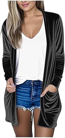 Amazon.com: Women's Velvet Cardigan Long Sleeve Open Front Irregular ...