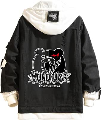 Danganronpa Denim Jacket Monokuma Cosplay Hooded Denim Hoodie Anime ...