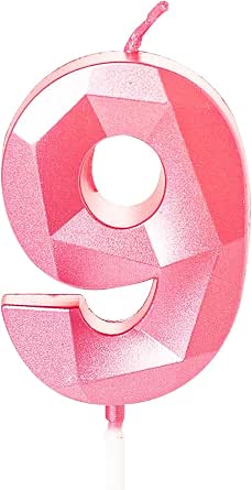 Pink 9 Birthday Candle - 9th Birthday Candle for Cake, Pink Cake ...