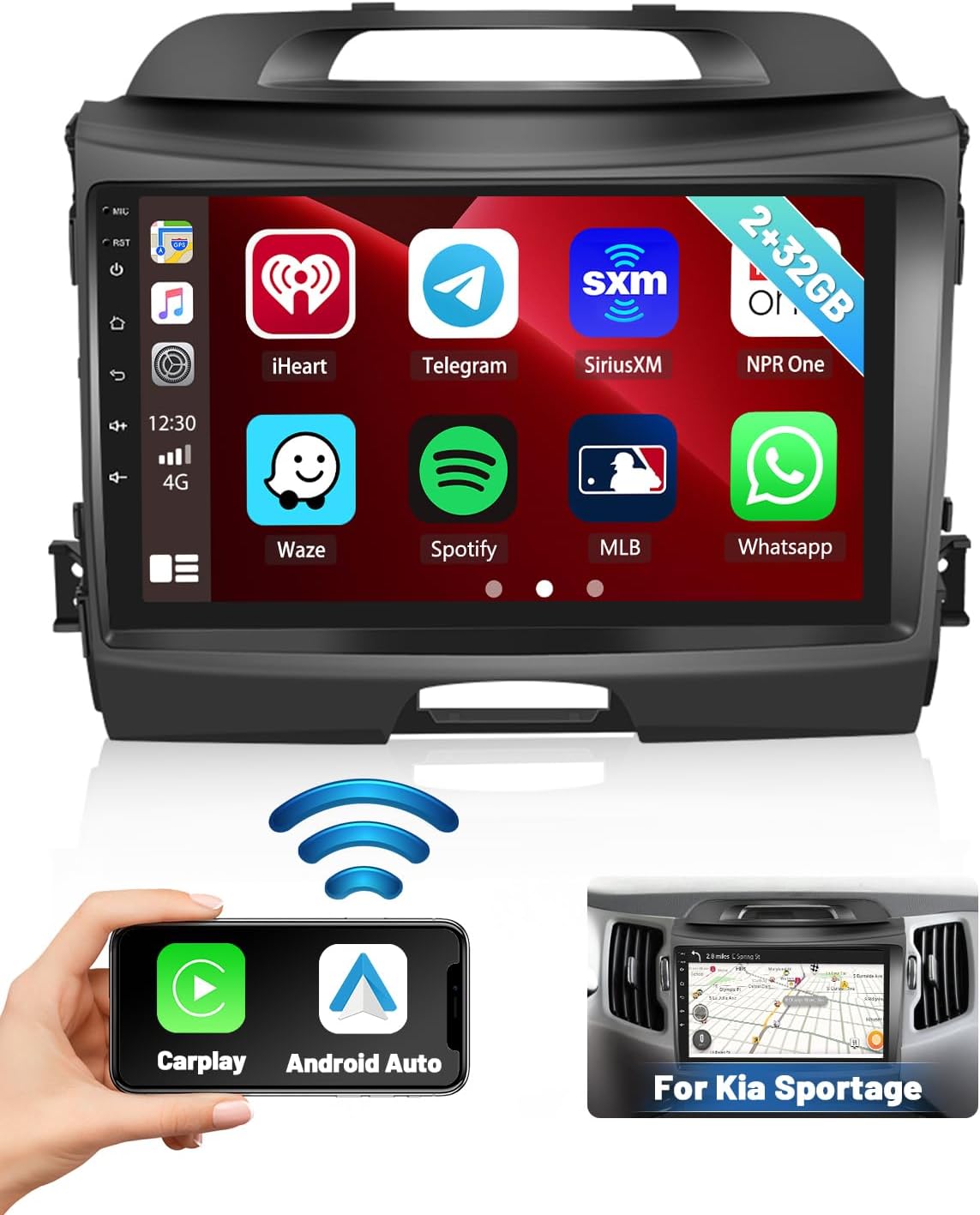 Hikity 9" Android 2+32GB Autoradio Bluetooth mit Navi für Kia Sportage 2010 2011 2012 2013 2014 ...