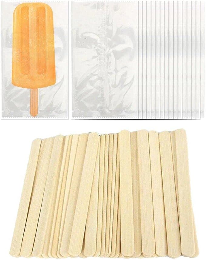 vepoty Clear Ice Lolly Bags with Popsicle Sticks DIY Ice Cream Wrappers ...