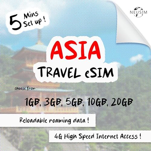 NeuSIM Asia eSIM 1-20GB Data - 10 Destinations | Same Day DELIVERY! (1GB for 7 Days) : Amazon ...