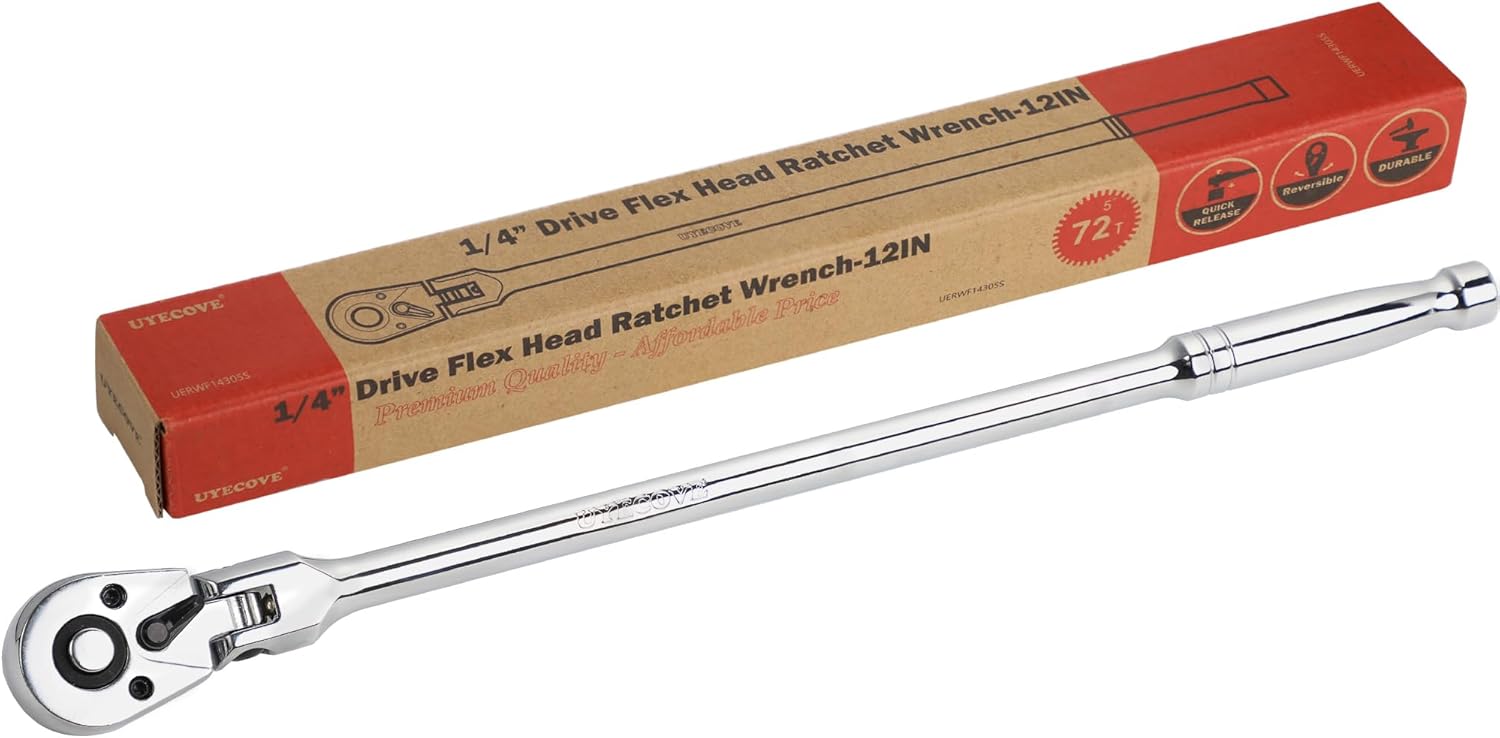 UYECOVE 1/4-Inch Drive Flex Head Ratchet, 72 Tooth Quick Release Swivel ...