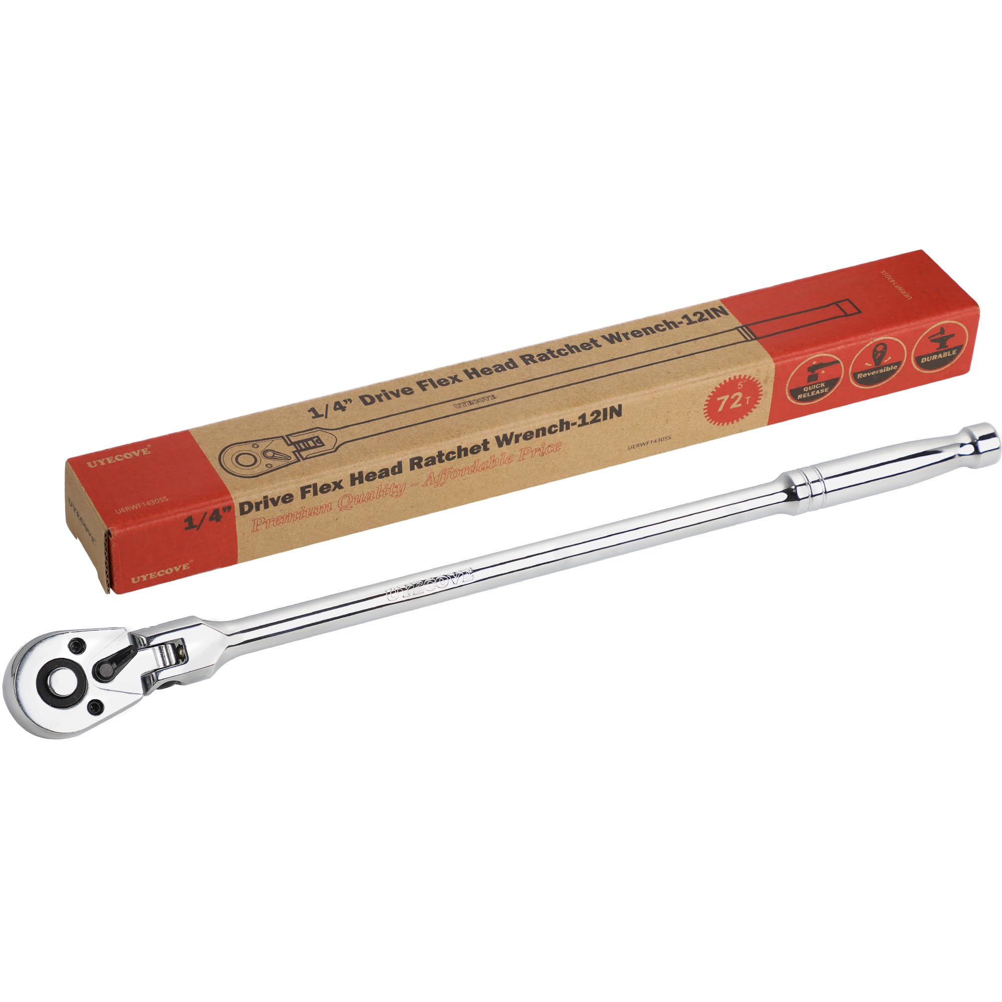 UYECOVE 1/4-Inch Drive Ratchet, Flex Head Ratchet 1/4 Long Handle, 72 ...