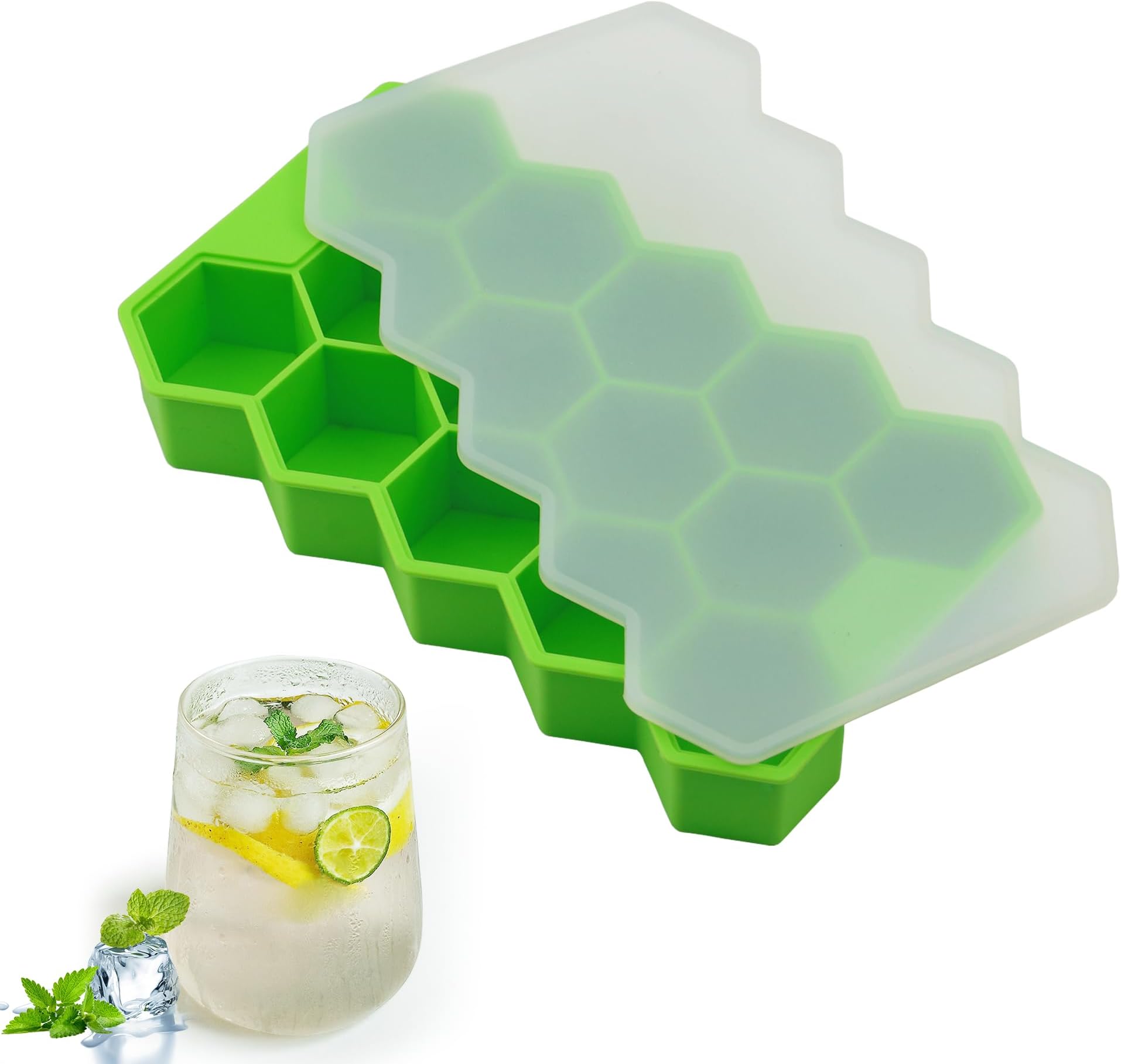 Amazon.com: Silicone Ice Cube Tray Set with Lid and Bin - Easy Release ...