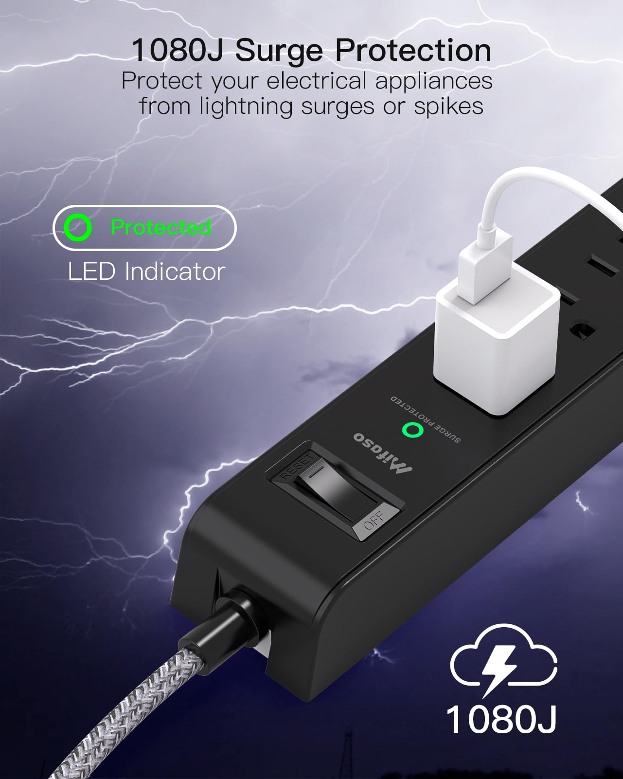 Snapklik.com : 2 Pack Surge Protector Power Strip - 6 Outlets 4 USB ...