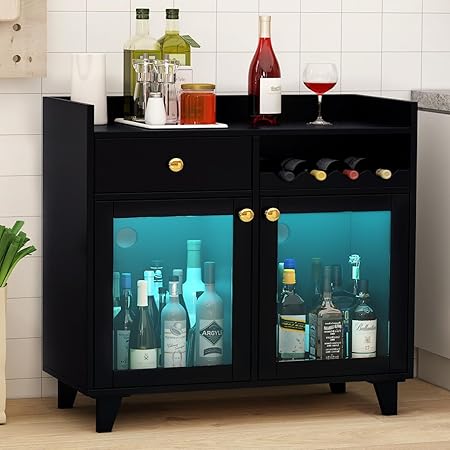 Amazon.com: COCO DESIGN Small Wine Cabinet with Glass Doors, Modern ...