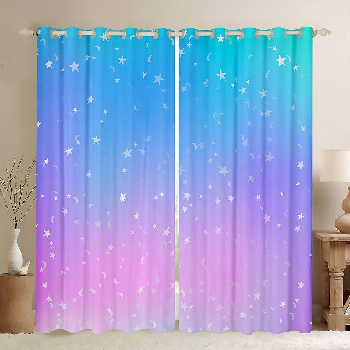 Galaxy Blackout Curtains Ombre Glitter Curtains For Kids Girls Boys ...