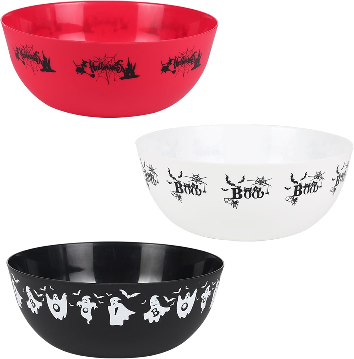 Amazon.com | AUECOOME 3 Pieces Halloween Candy Bowl - Large Plastic ...