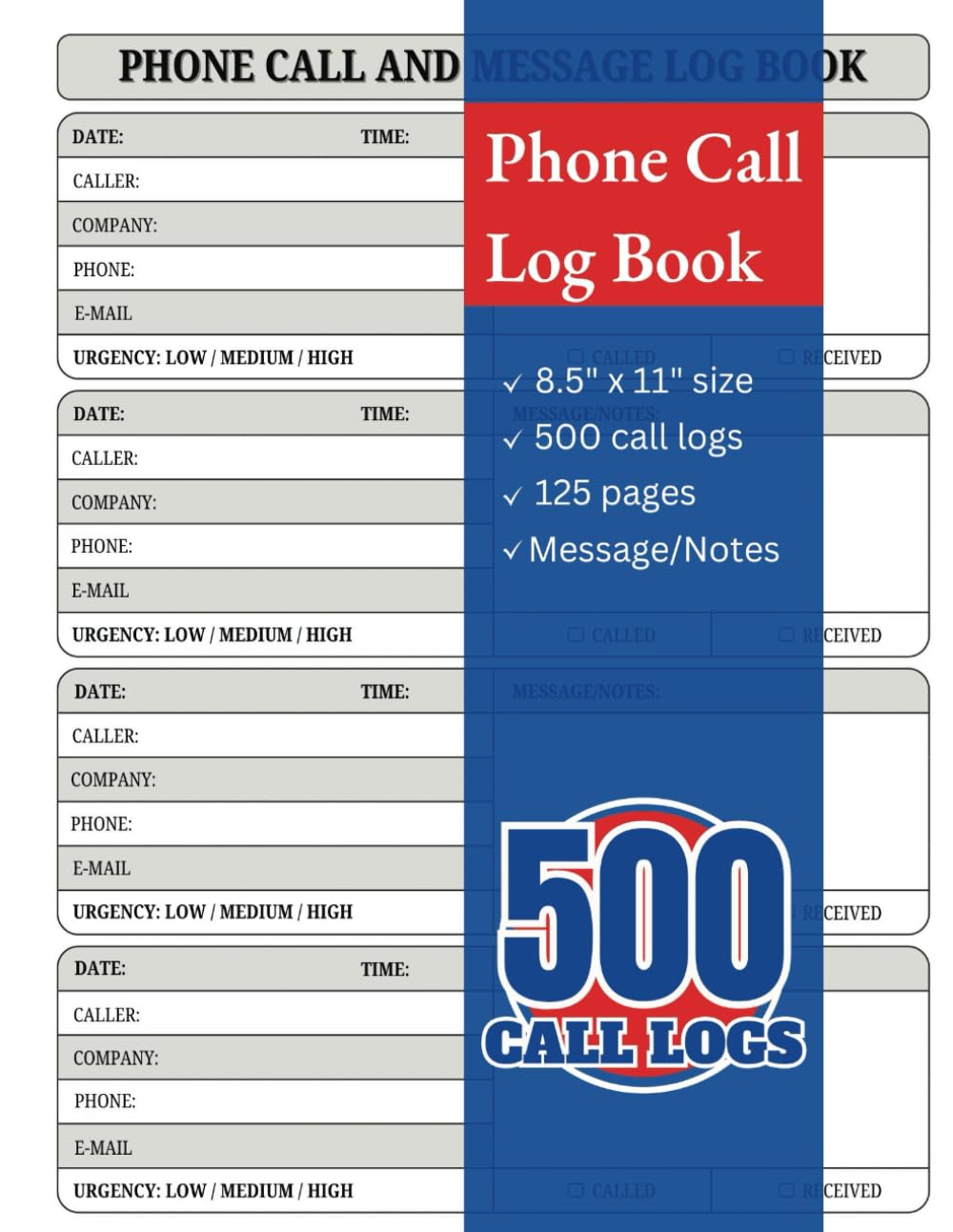Phone Call Log Book: Voice Mail/Notes/Message Tracking Book, Inbound ...