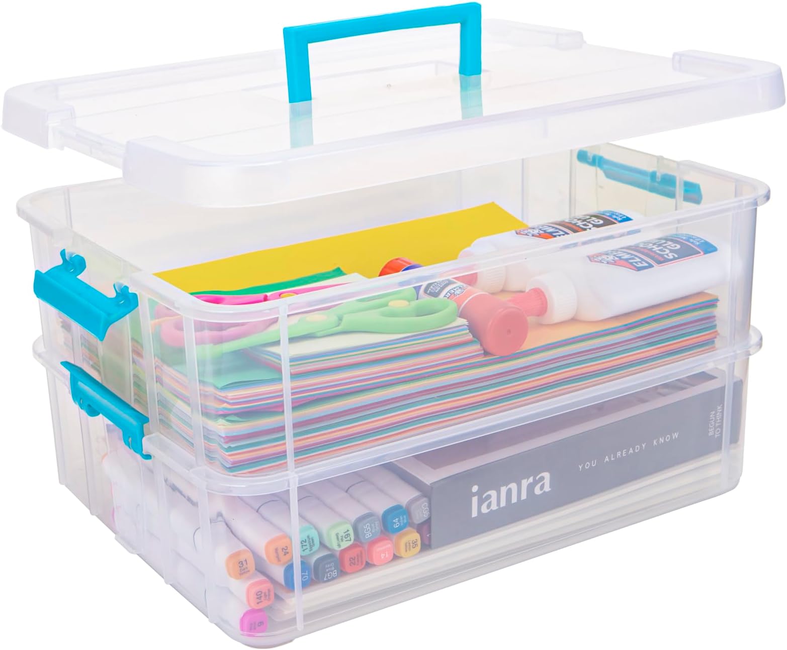 2 Layer Plastic Organizer Box with Dividers, Stackable Toys Storage ...