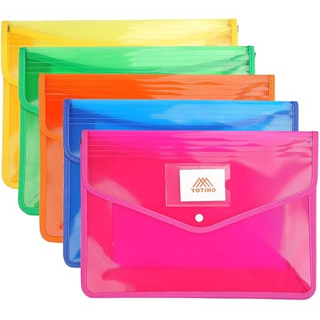 Amazon | ファイルケース,Pranski ボタン式 5個セット 5色 A4ファイル袋 大容量 プラスチック透明 防水 オシャレ 可愛い ...