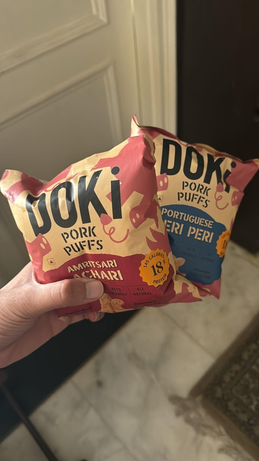 DOKi Pork Puffs (Pack of 4) (2 Flavours) (High Protein, Low Calorie ...