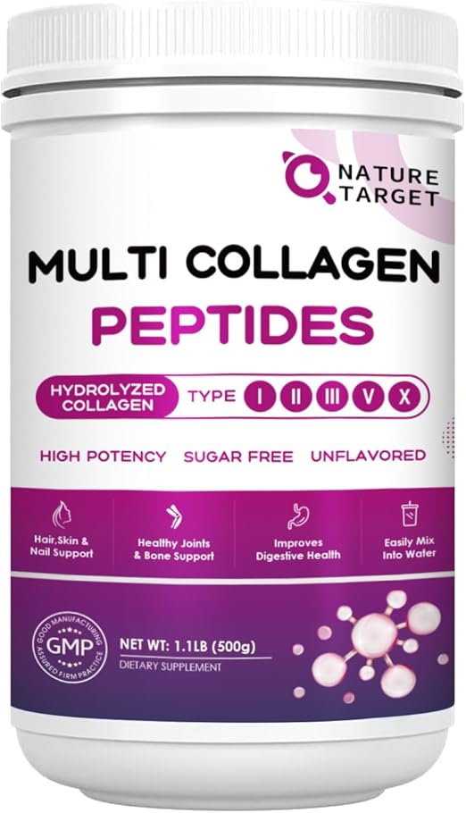 Amazon.com: NATURE TARGET Multi Collagen Peptides Powder - Type I, II ...