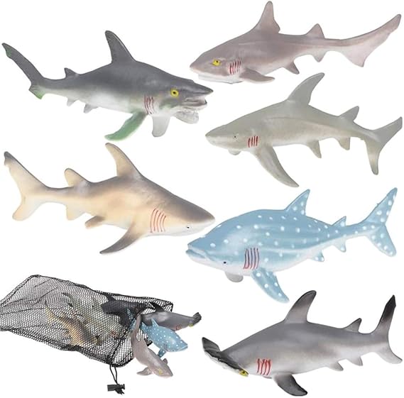 Amazon.com: ArtCreativity Shark Figures in Mesh Bag- Pack of 6 Sea ...