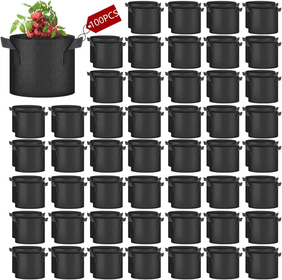 Amazon.com : Airsnigi 100 Pack 7 Gallon Grow Bags Bulk Heavy Duty ...