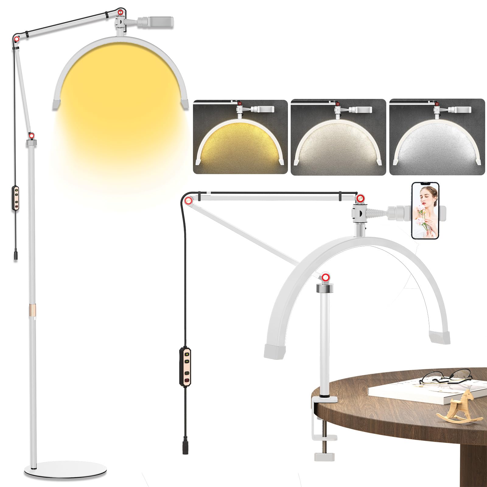 TwoWin Half Moon Lash Light, 2 in 1 Adjustable LED Lash Light Desk Lamp ...