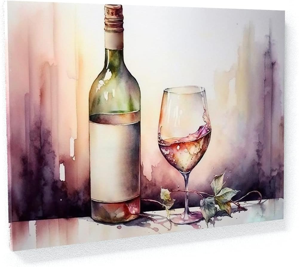 Amazon.com: Sense Canvas Bar Watercolor Wine Bottle 10 Canvas Art ...