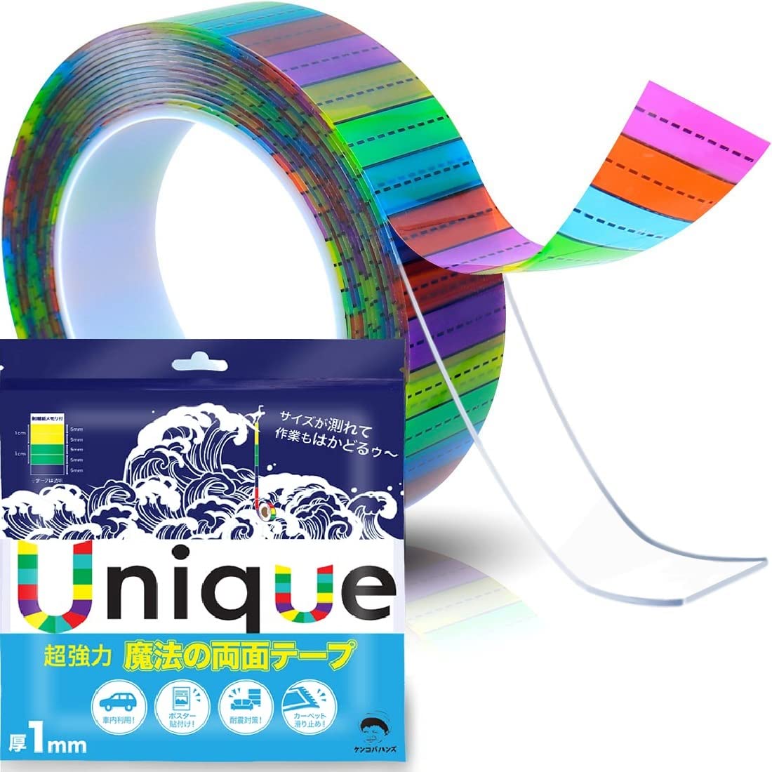 Amazon | Unique 両面テープ 超強力 魔法のテープ はがせる 透明 繰り返し 使える 耐水 耐熱 オフィス 店舗 展示会 の必需 ...