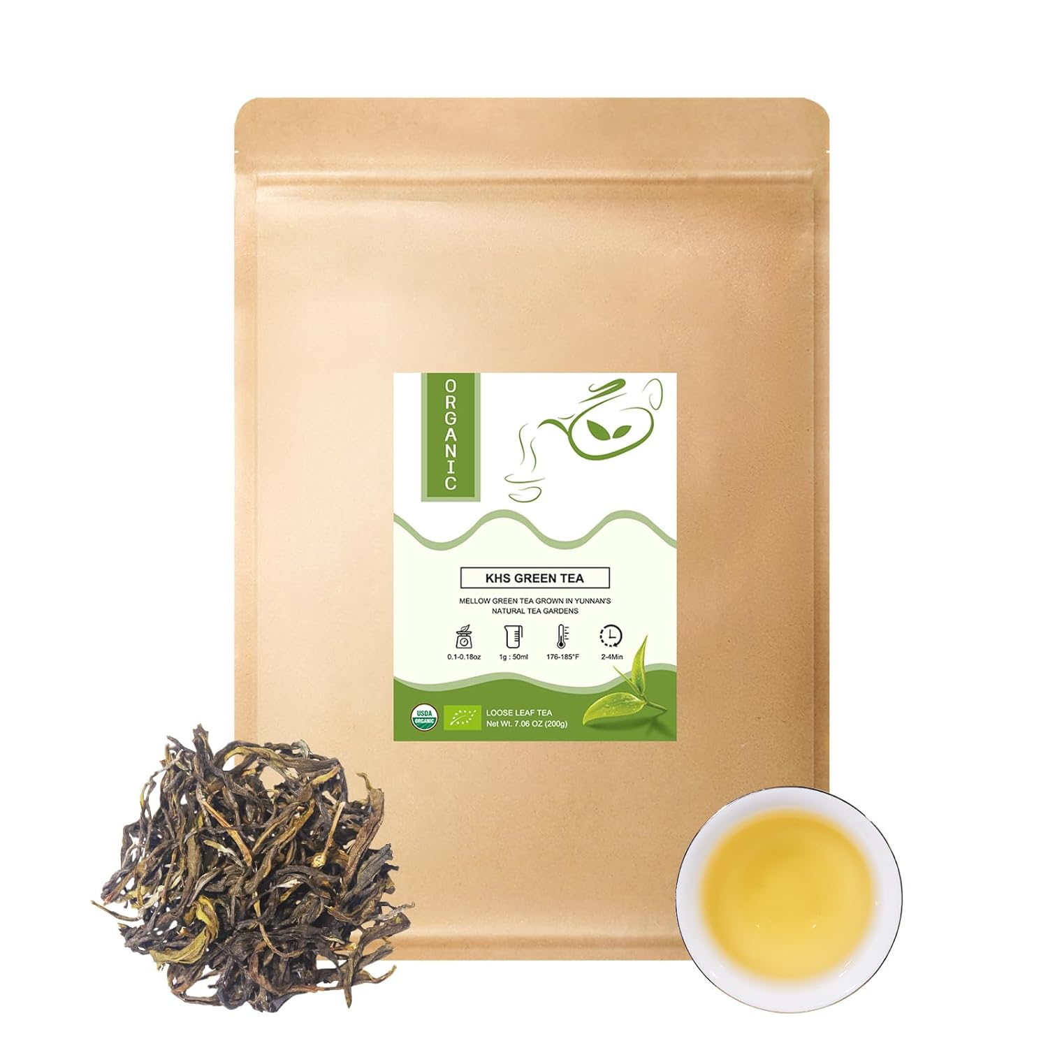 Amazon.com : KHS Green Tea Loose Leaf, 7.06 Oz Organic Green Tea Leaves ...
