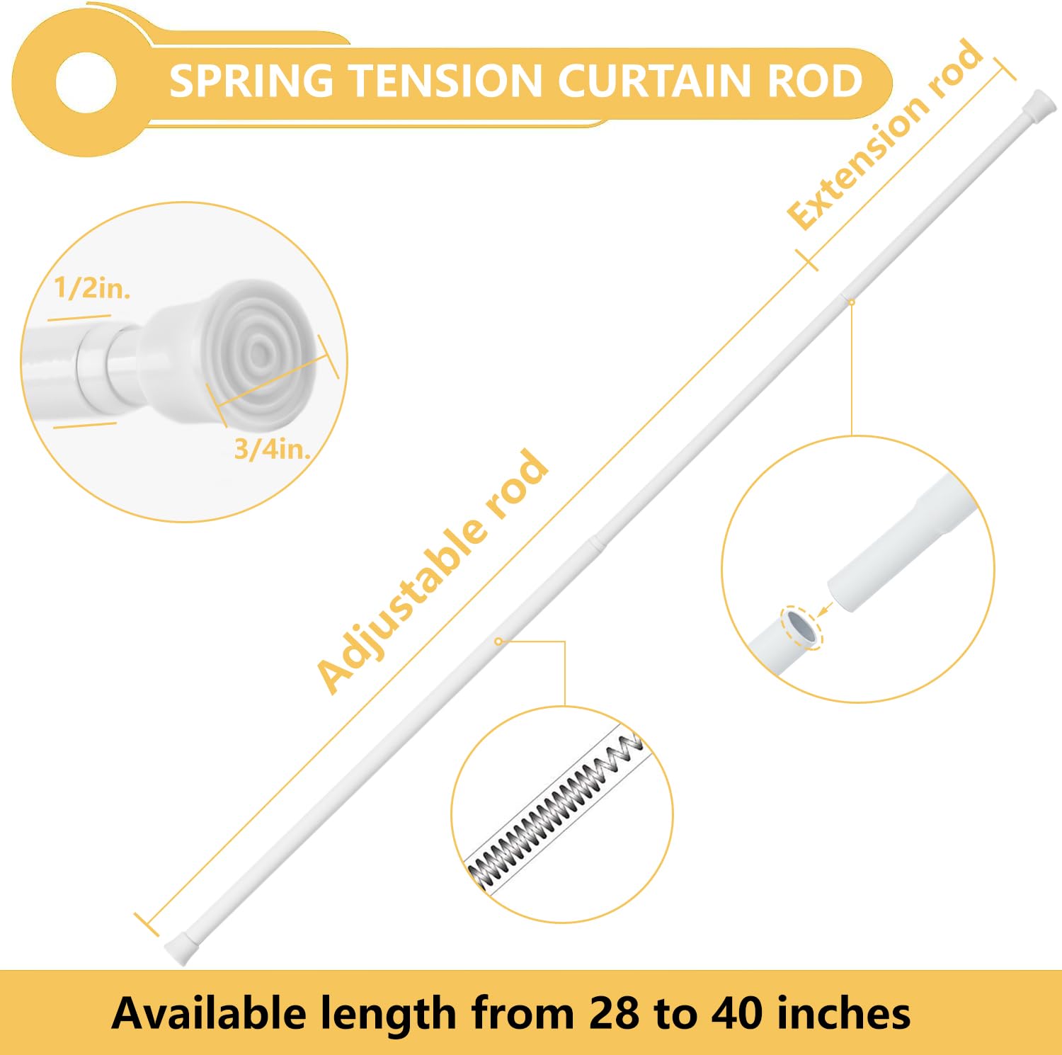 Snapklik.com : KXLife 4Pcs Tension Curtain Rod Adjustable 28-40 Inch ...