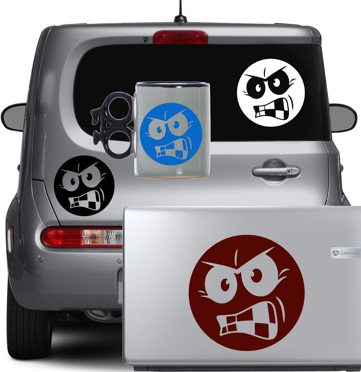 Amazon.com - Angry Face Vinyl Decal Sticker Emoji Self Adhesive for ...